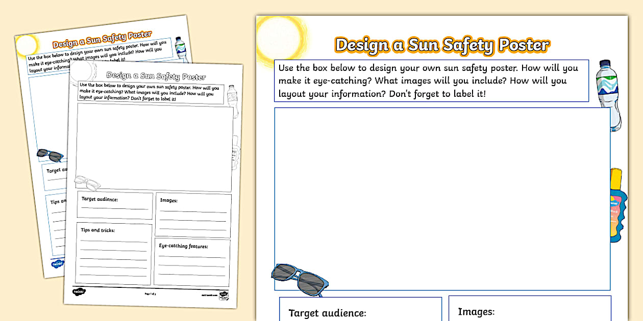 Design a Sun Safety Poster Worksheet (teacher made) - Twinkl