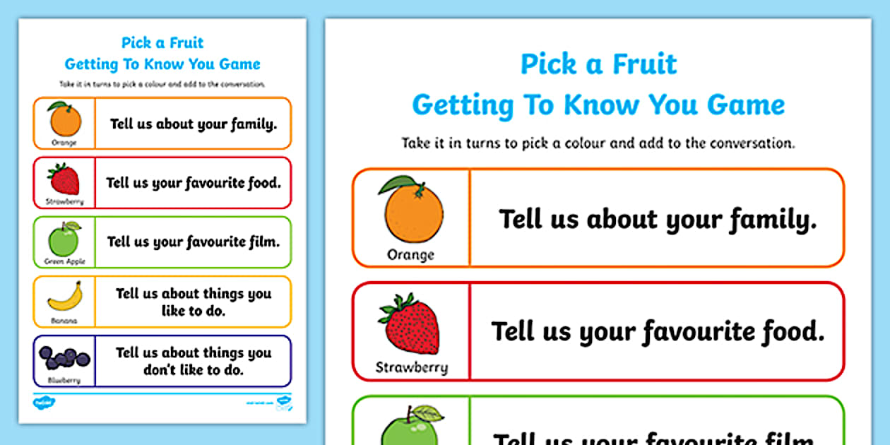 Editable Friendship Pick A Fruit Getting To Know You Game