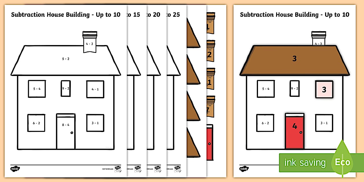 Basic Subtraction Picture Building House Activity - Basic Addition Picture