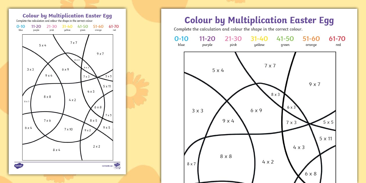 Colour by Multiplication Easter Egg Activity Sheet - Twinkl