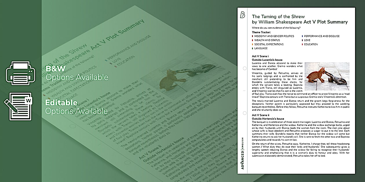 The Taming of the Shrew: Act V Summary (teacher made)