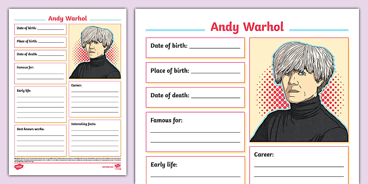 Andy Warhol Fact File Template,Andy Warhol (teacher made)