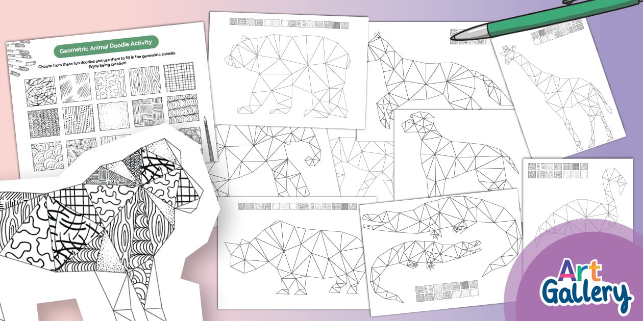 Geometric Animal Doodle Activity (teacher made) - Twinkl