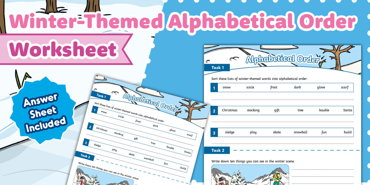Winter-Themed Alphabetical Order Worksheet - Twinkl - KS1