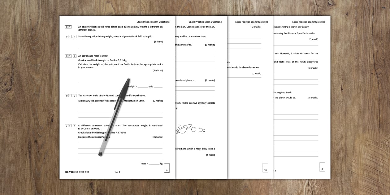 Space Practice Exam Questions Higher | KS3 Space | Beyond