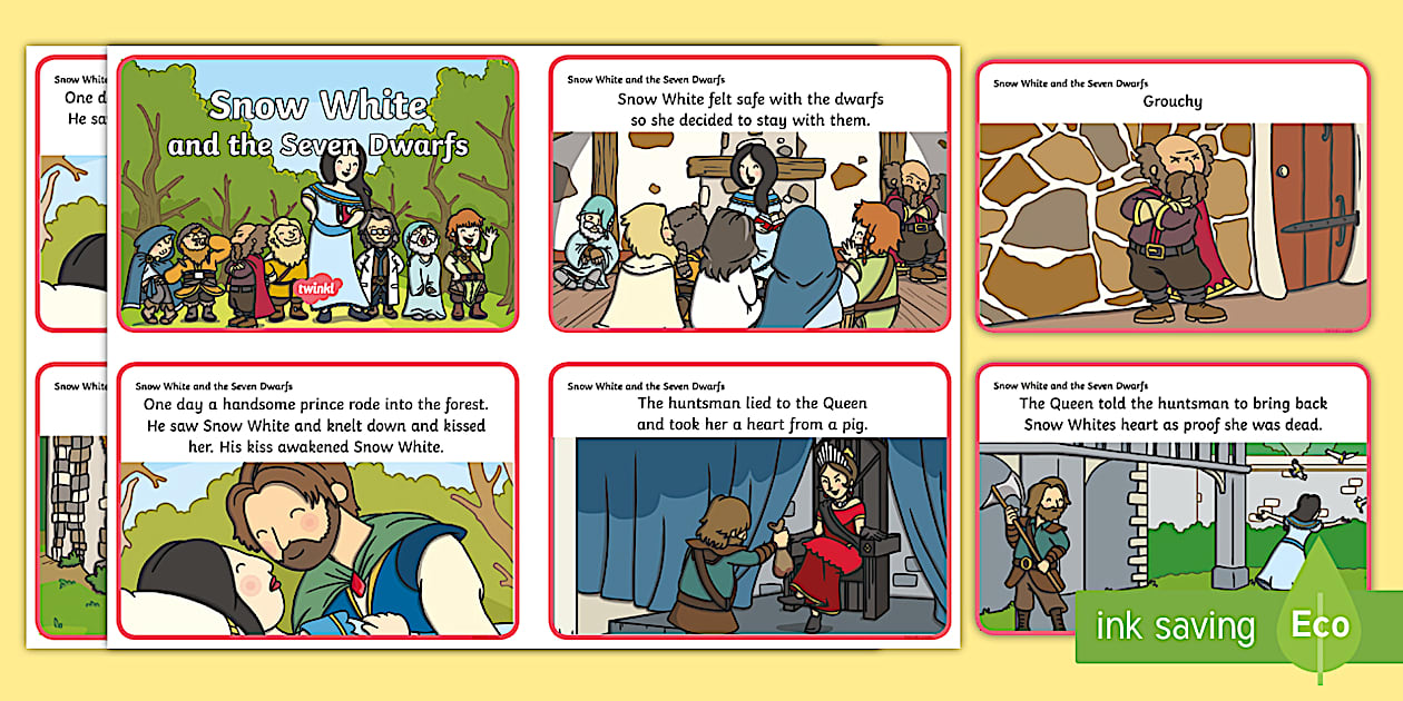 Snow White and the Seven Dwarfs Story Sequencing (4 per A4)