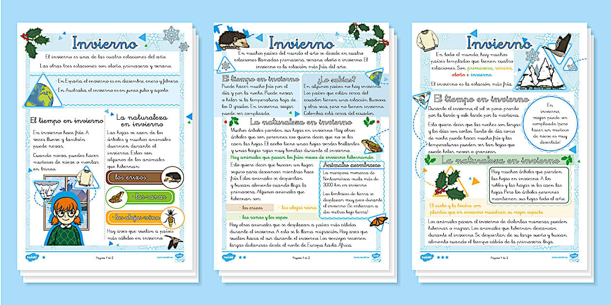 Comprensión lectora por niveles: Invierno (teacher made)