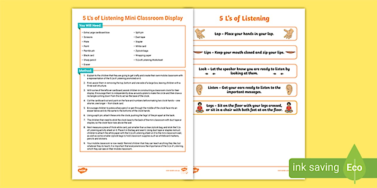 5 L’s of Listening Mobile Classroom Display Sign - Twinkl