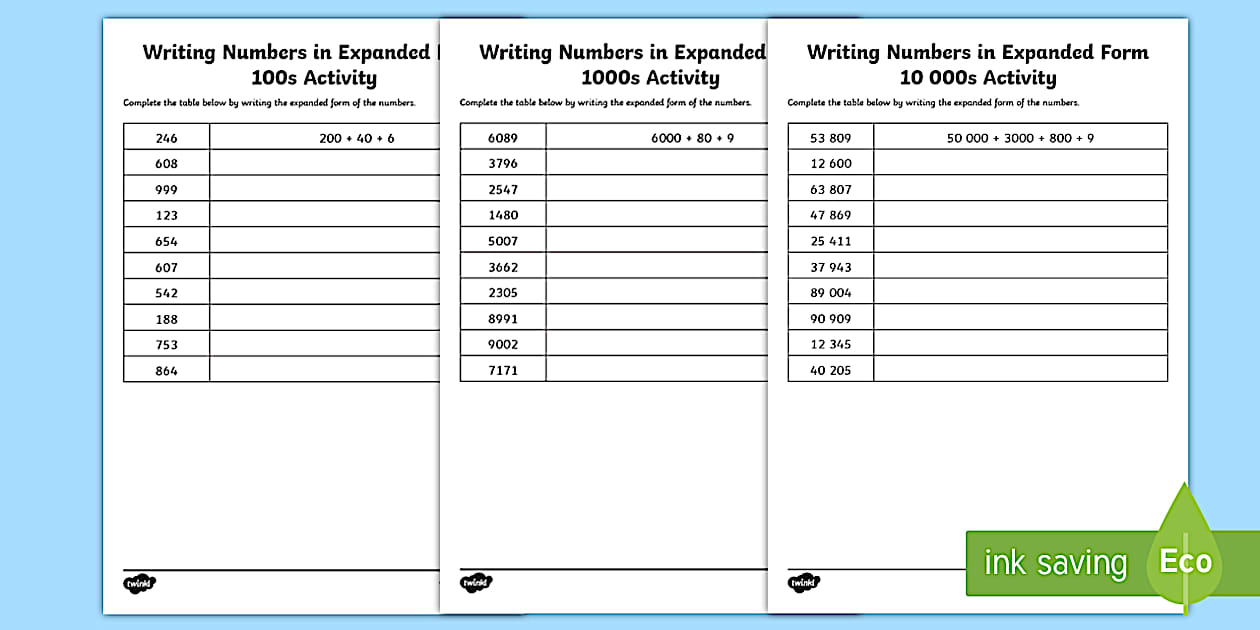 Writing Numbers in Expanded Form Differentiated Worksheet / Worksheets