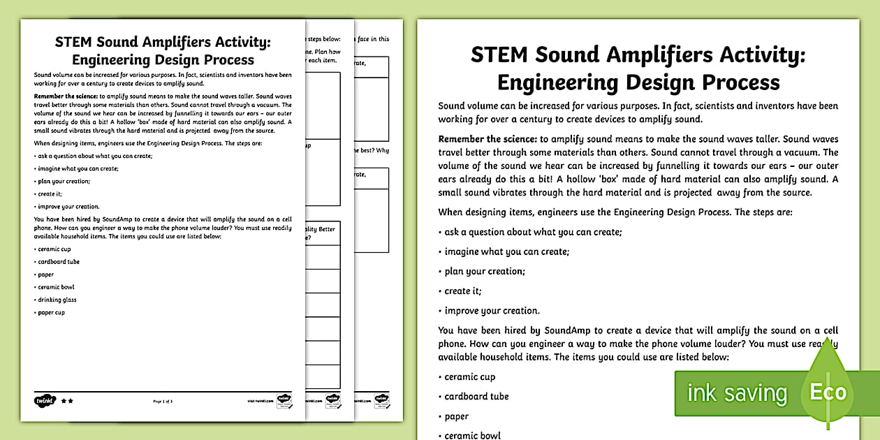 Sound Amplifiers Differentiated STEM Activity for 3rd-5th Grade