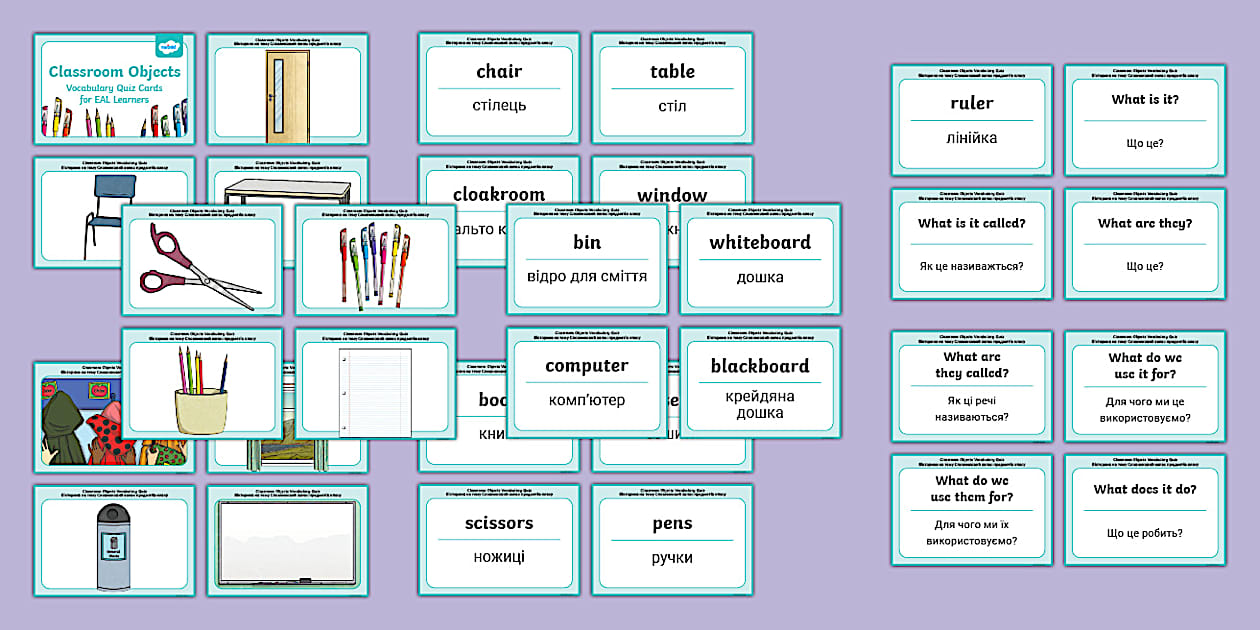 FREE! - Ukrainian Translation Classroom Objects Vocabulary Quiz Cards ...