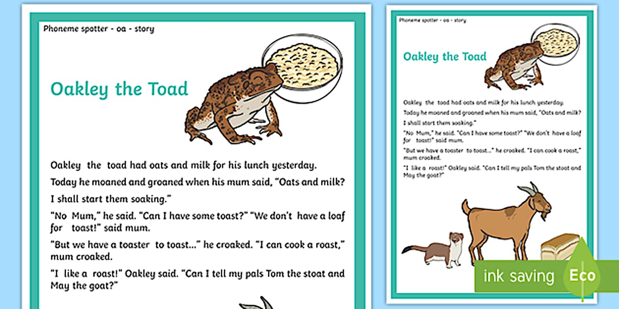 Editable oa Phoneme Spotter Story Sheet (teacher made)