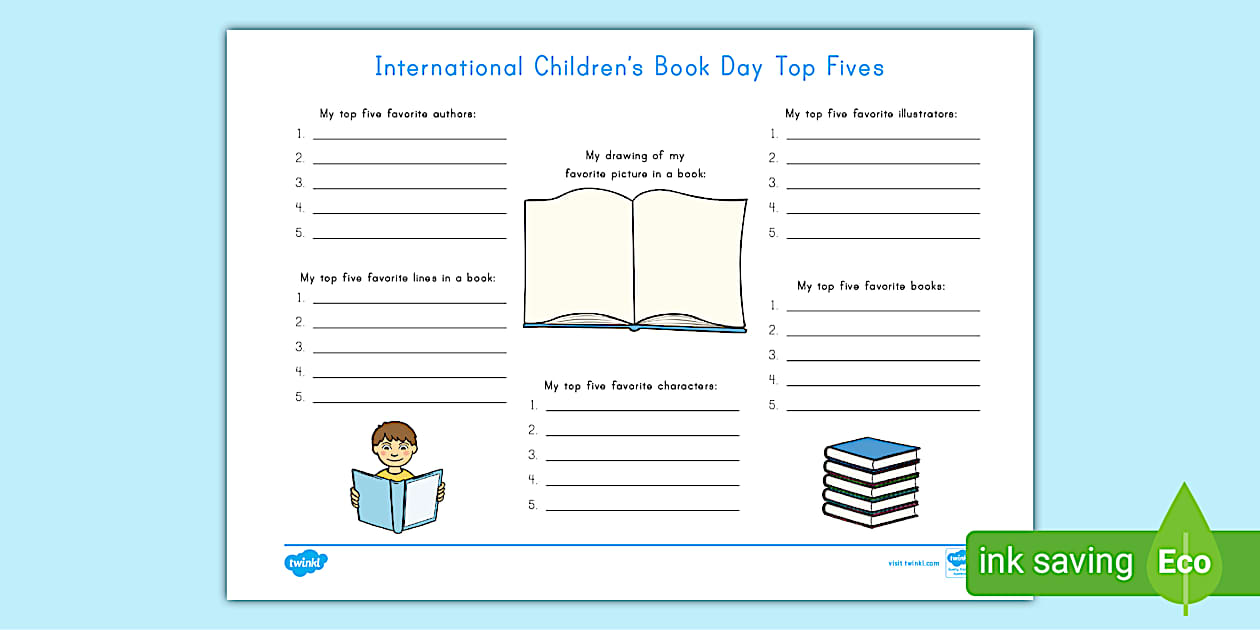 International Children's Book Day Top Fives Activity Worksheet