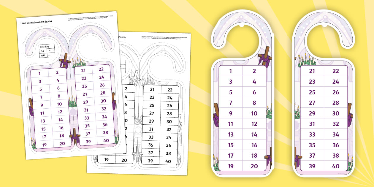 Lent Countdown to Easter Door Hanger Worksheet - Twinkl