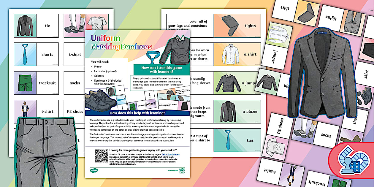 Uniform Matching Dominoes Game for Learners of EAL - Twinkl Uniform Matching Dominoes Game for Learners of EAL - Twinkl