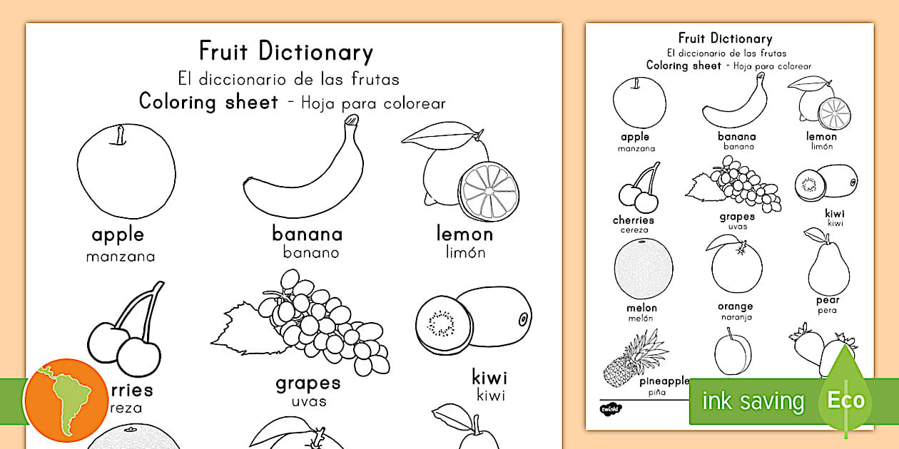 Fruit Dictionary Coloring Sheet English/Spanish | Twinkl USA
