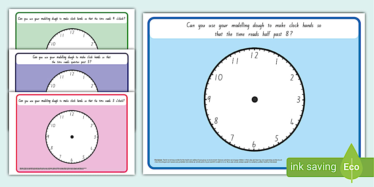 Time: O'clock, Half Past and Quarter Past Modelling Dough Mats