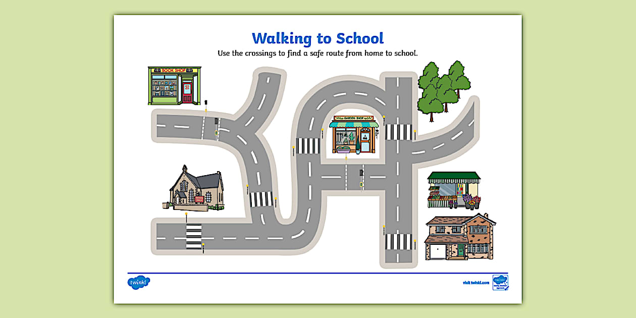 Let's all Walk to School Road Crossing Maze Activity
