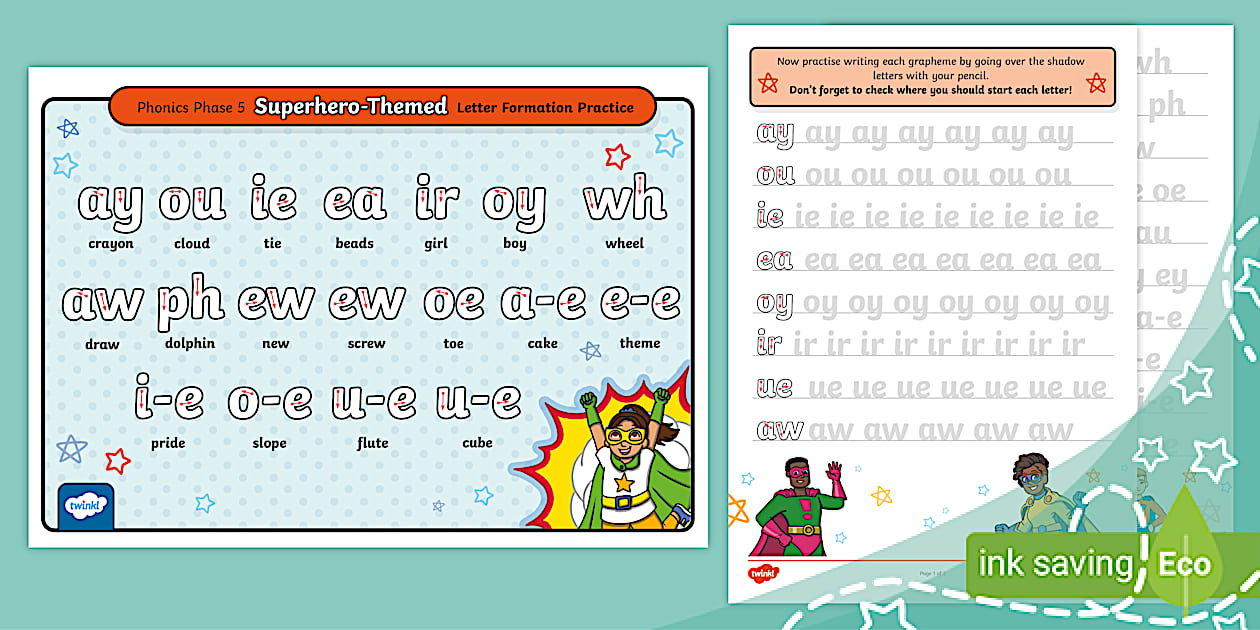 Phonics Phase 5 Superhero-Themed Letter Formation Practice