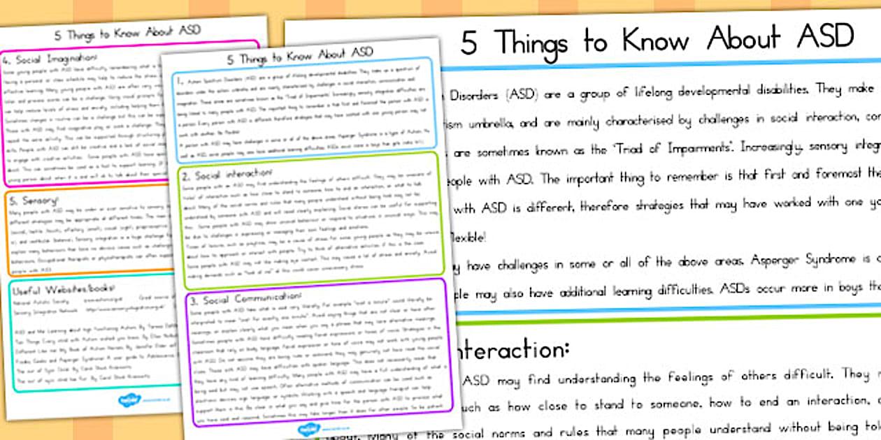 Five Things to Know about ASD (teacher made) - Twinkl