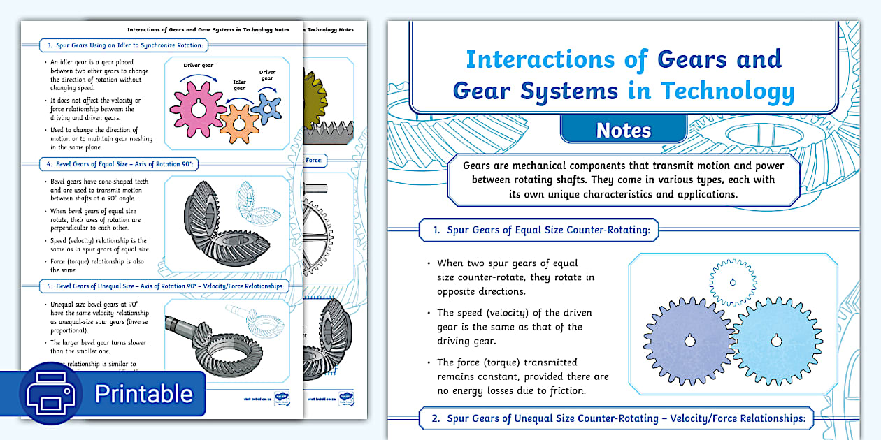 Interactions of Gears and Gear Systems in Technology Notes