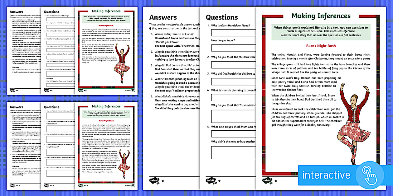 Lower Ability Burns Night Bash Inference Worksheet - Twinkl