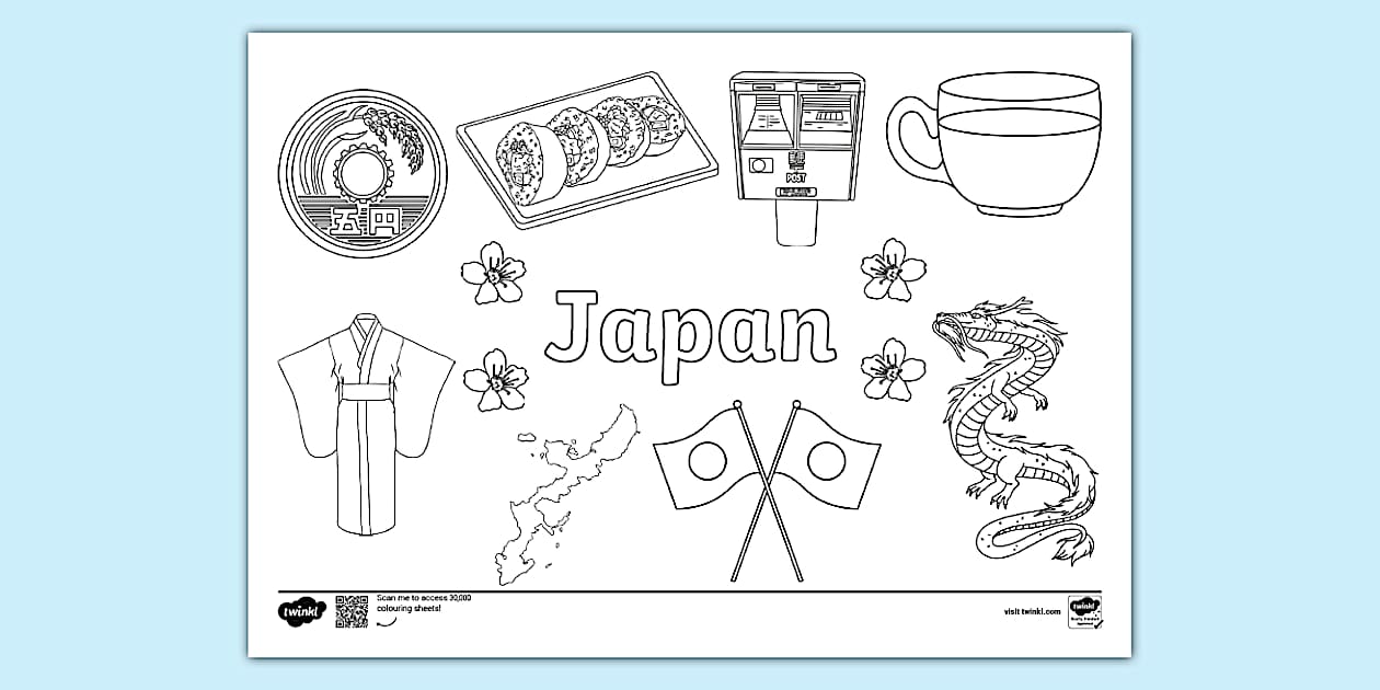 Japan Doodle Colouring Page (teacher made) - Twinkl
