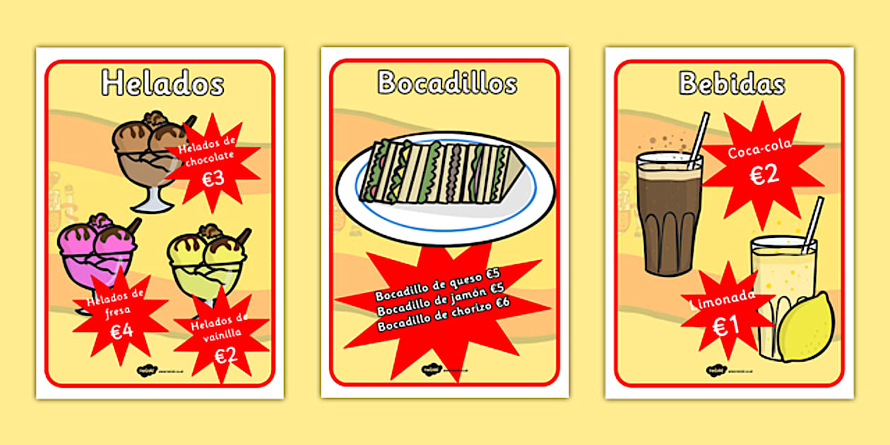 Spanish Cafe Role Play Food Posters -displays, poster, visual