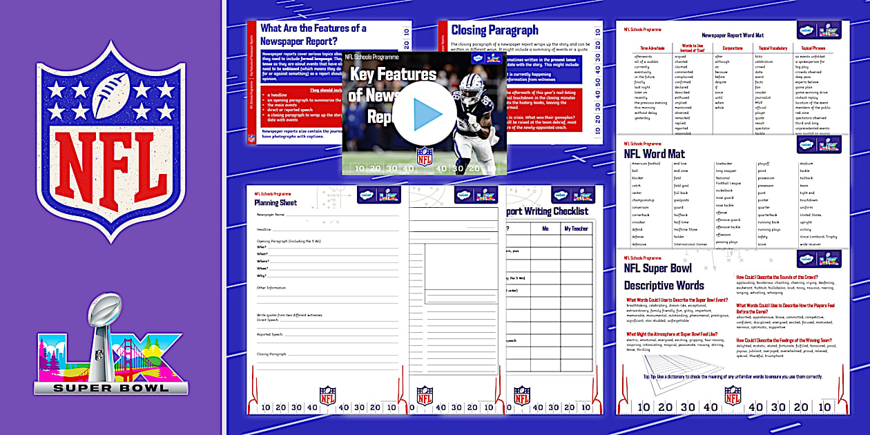 NFL: Super Bowl Newspaper Report Writing Pack [Ages 7-11]