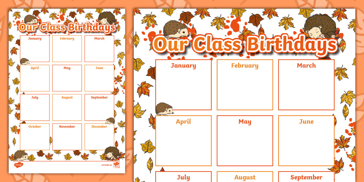 Autumnal Hedgehog Themed Class Birthdays Display - Twinkl