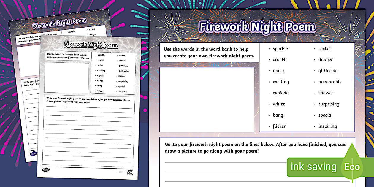 Firework Night Poem Writing Template (teacher made) - Twinkl