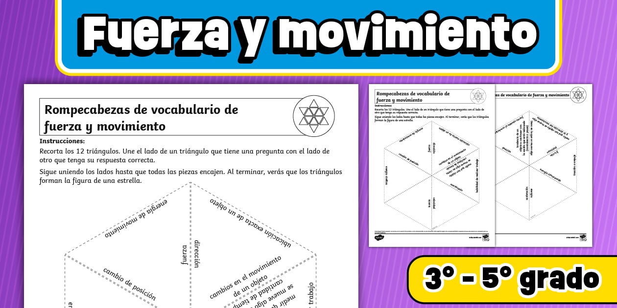 Rompecabezas de vocabulario para 3°-5° fuerza y movimiento