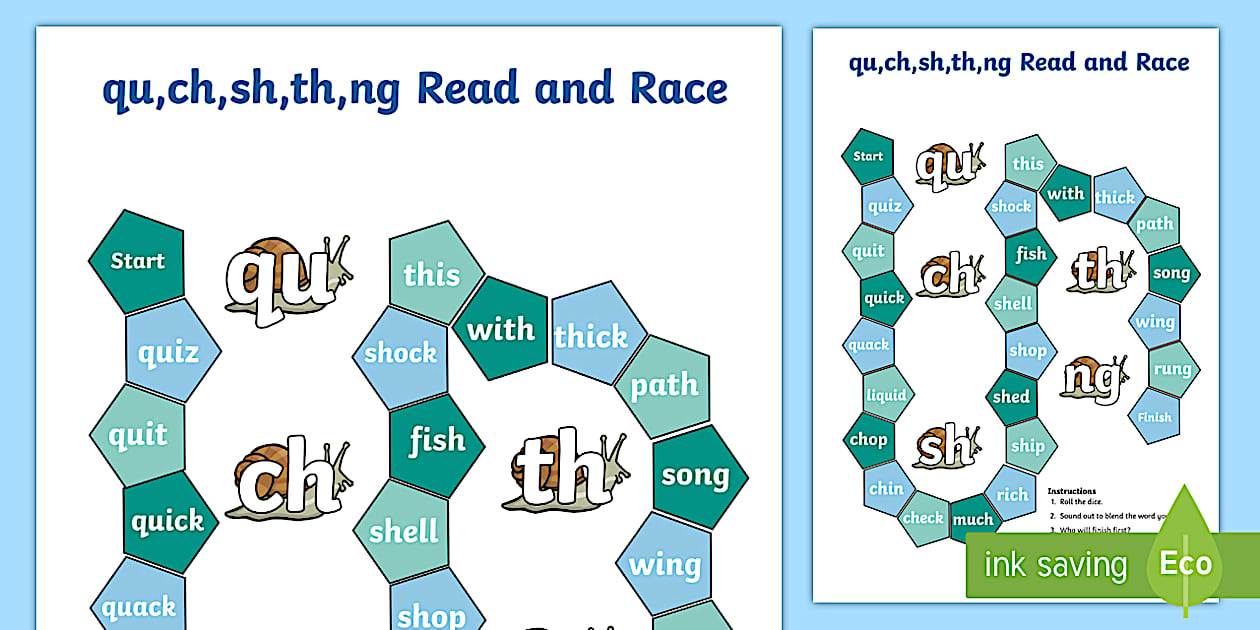 QU,CH,SH,TH,NG Phonics Read and Race Game (Teacher-Made)