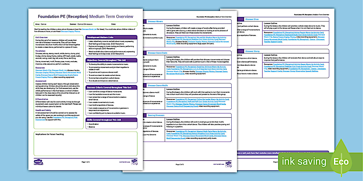 EYFS PE Dance Dinosaurs Dance Medium Term Overview - Twinkl