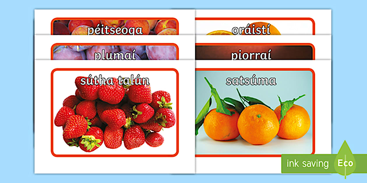 Fruit Flashcards Gaeilge (teacher made) - Twinkl