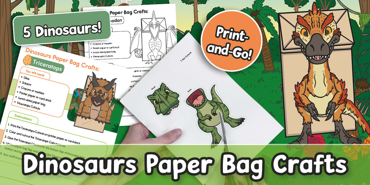 Dinosaurs Paper Bag Crafts (teacher made) - Twinkl