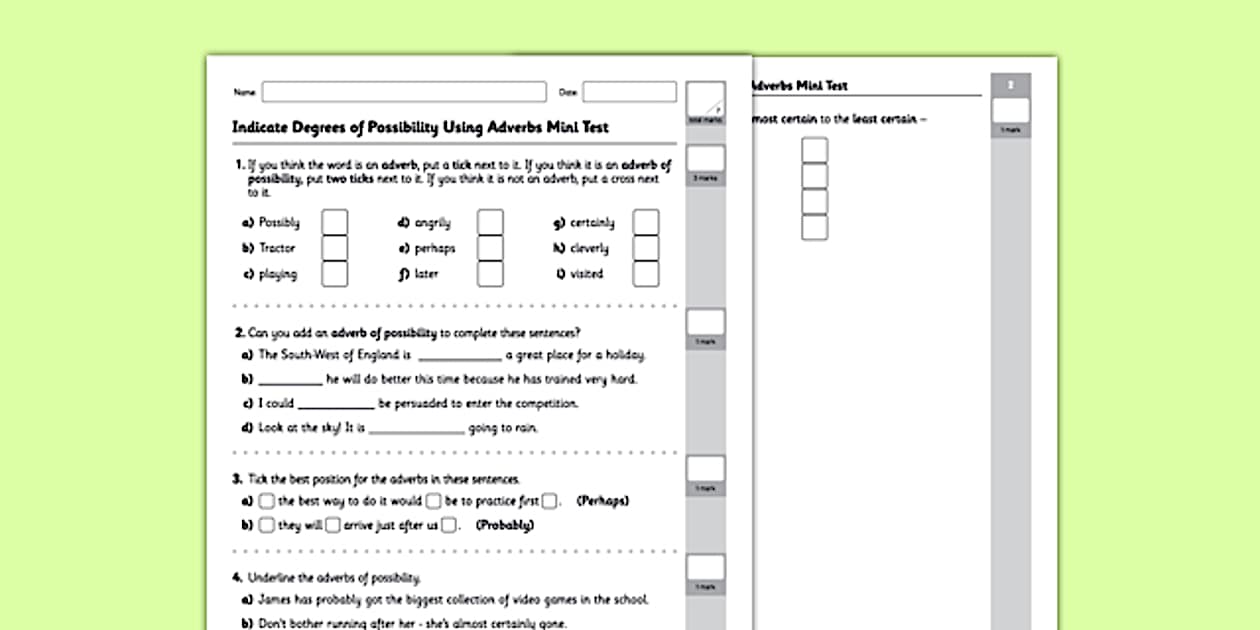 Indicate Degrees of Possibility Using Adverbs Test - Twinkl