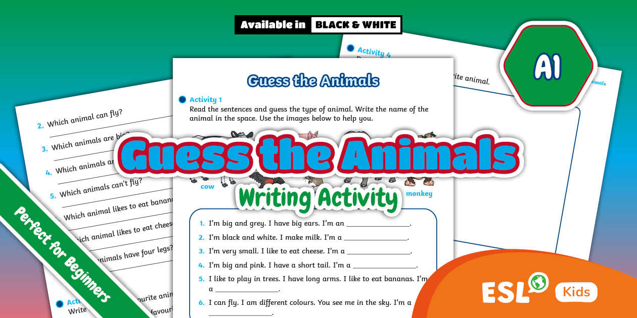 ESL Guess the Animals Writing Activity [Kids, A1]
