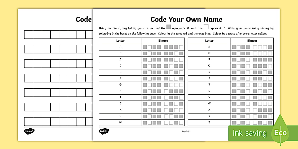 Editable Code Your Own Name Worksheet (l'enseignant a fait)