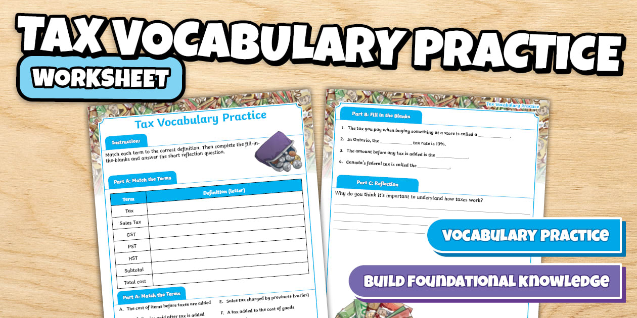 Tax Vocabulary Practice Activity Sheet