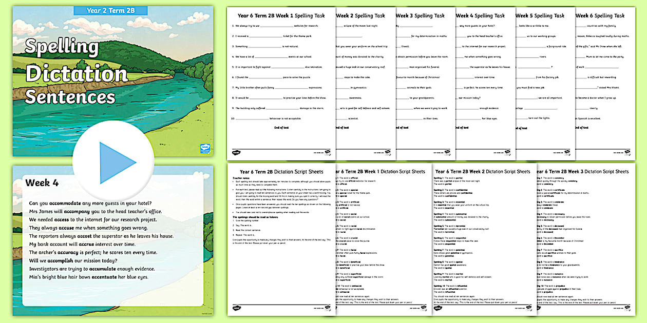 Year 6 Term 2B Spelling Dictation Sentences Activity Pack