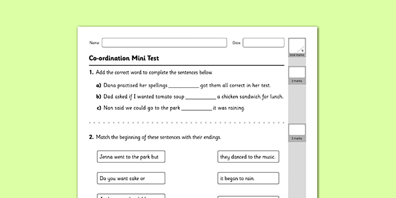 Co-ordination Mini Test (creat de profesori) - Twinkl
