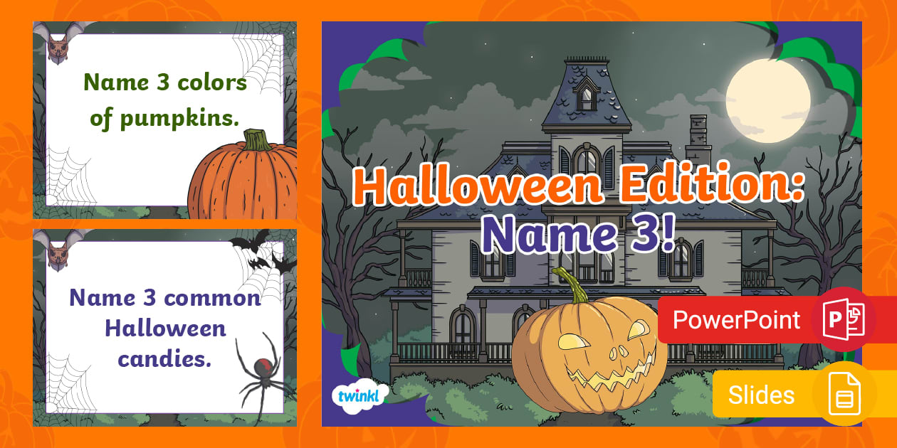 Halloween Edition: Name 3 Game PowerPoint & Google Slides