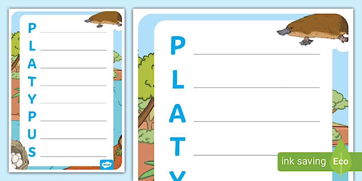 Platypus Acrostic Poem Template (teacher made) - Twinkl