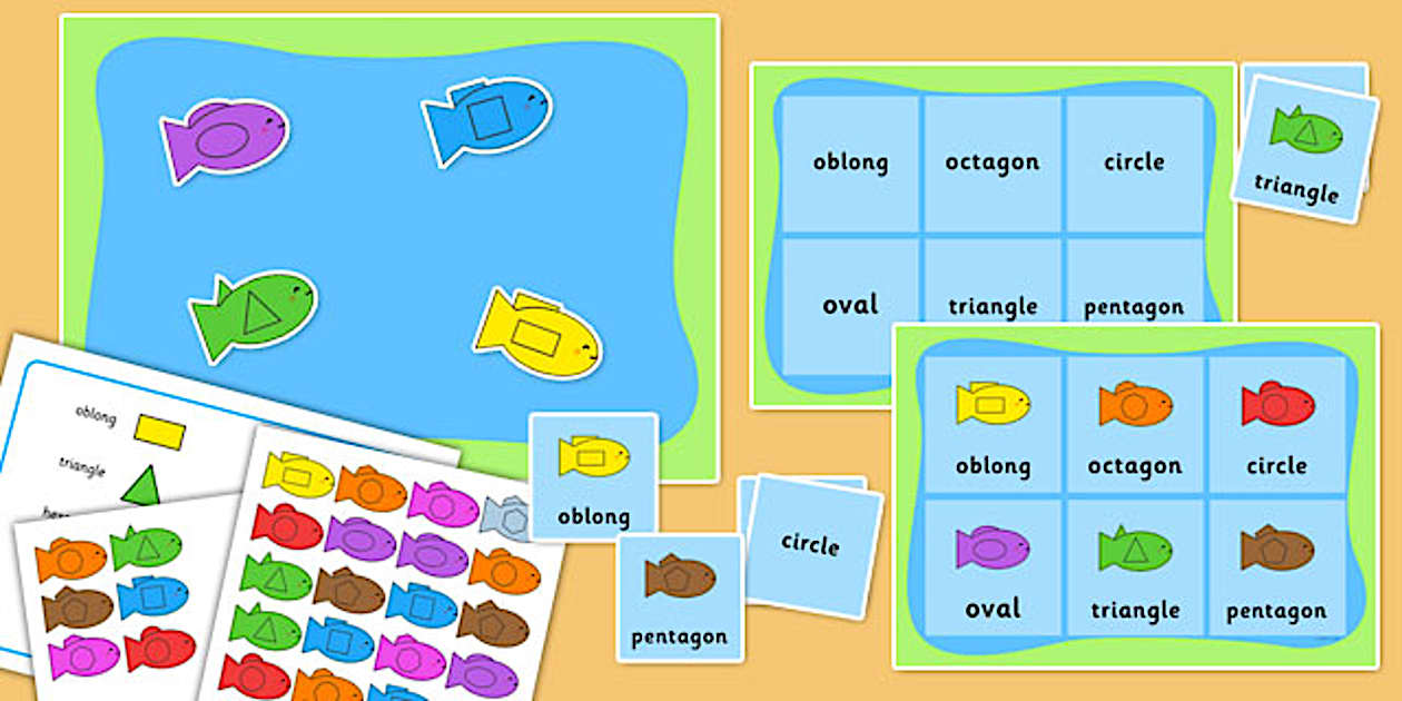 2D Shape and Colour Fishing Bingo Activity (teacher made)