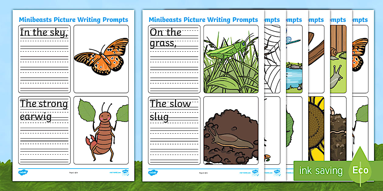 Black and White Minibeasts Simple Sentence Writing Prompt Pictures Activity