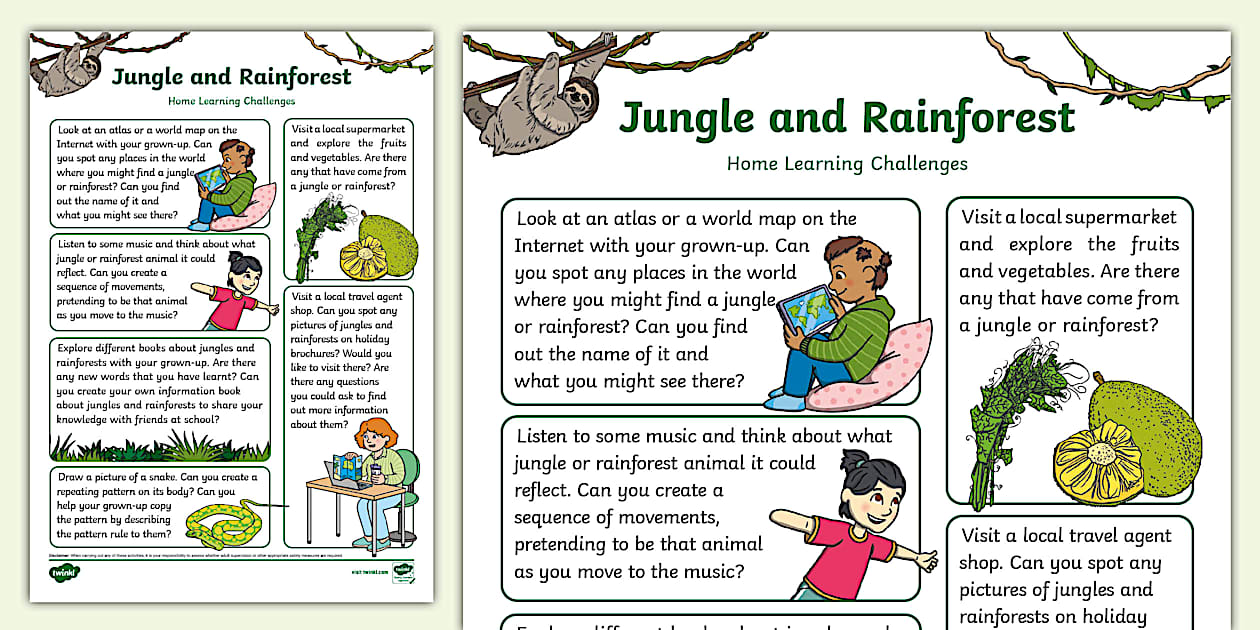 EYFS Jungle Themed Home Learning Challenge Sheet Reception FS2