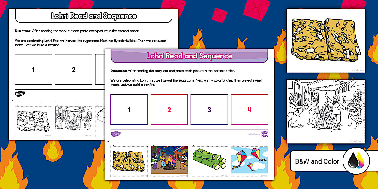Lohri Read and Sequence Cut and Paste Worksheet - Twinkl