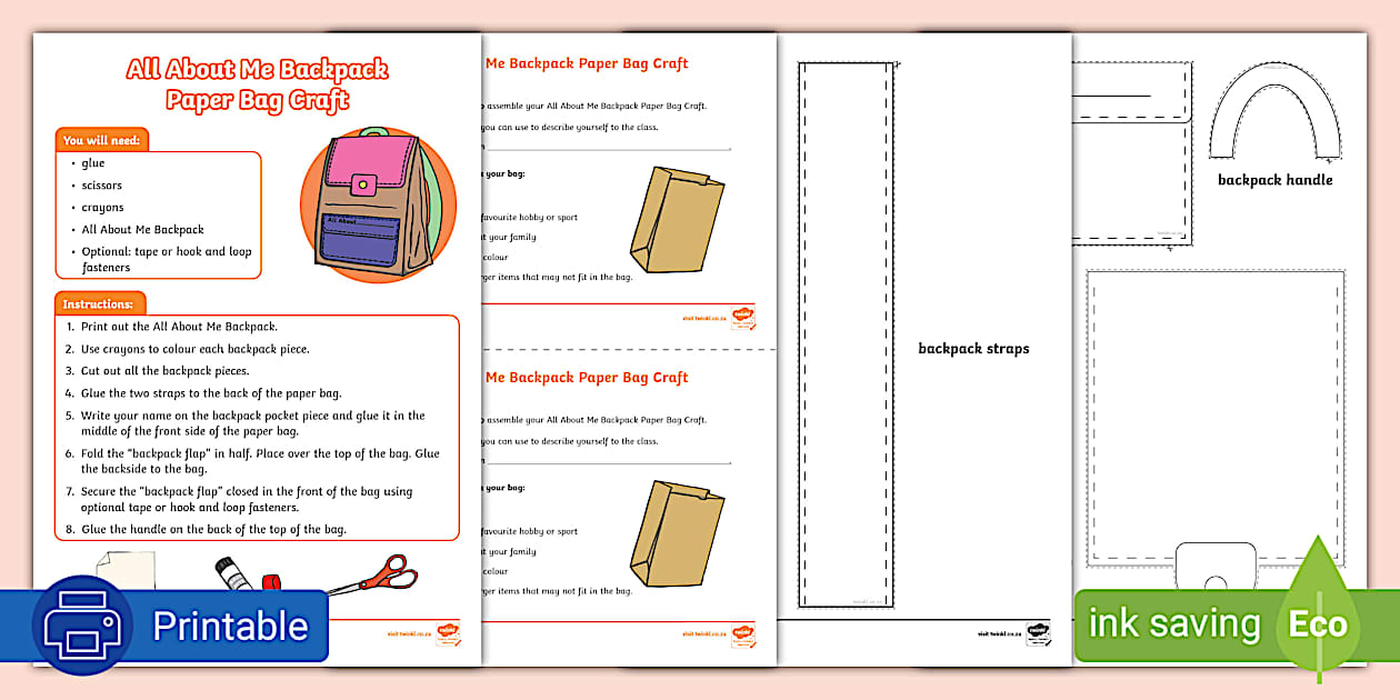 FP Creative Arts 3D T1 All About Me Backpack Paper Bag Craft (CAPS)