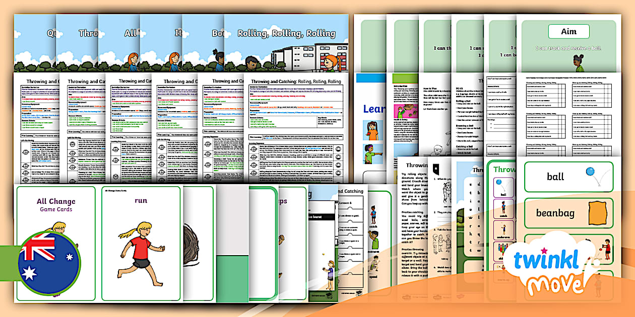 Move PE Year 1 throw and catch game ideas unit pack - Twinkl